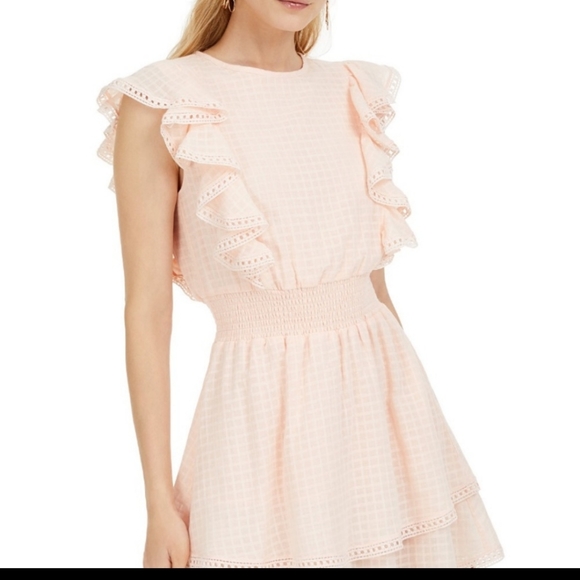 Sage | Dresses | Sage The Label Size Large Pink Flutter Sleeve Check ...